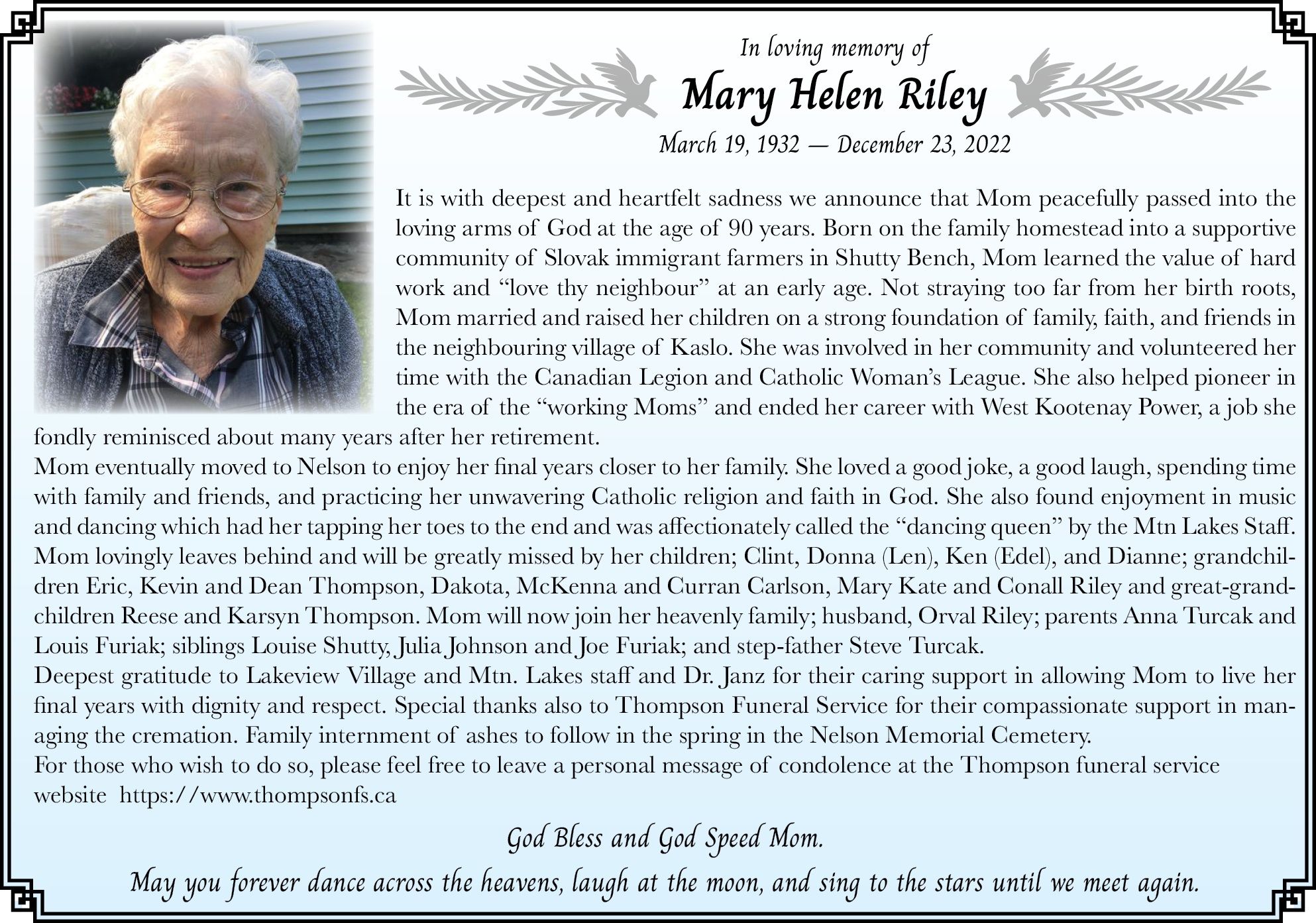 Mary Riley Obit | Pennywise | Classified Ads